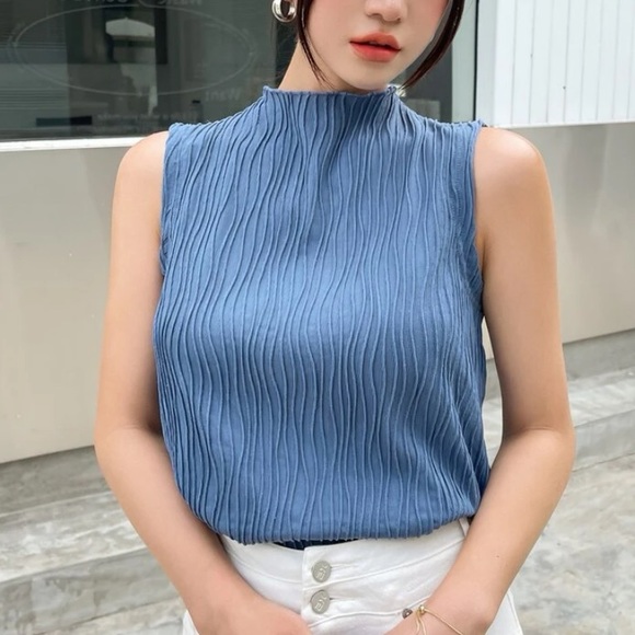 Tops | Textured Tank Top Blue | Poshmark